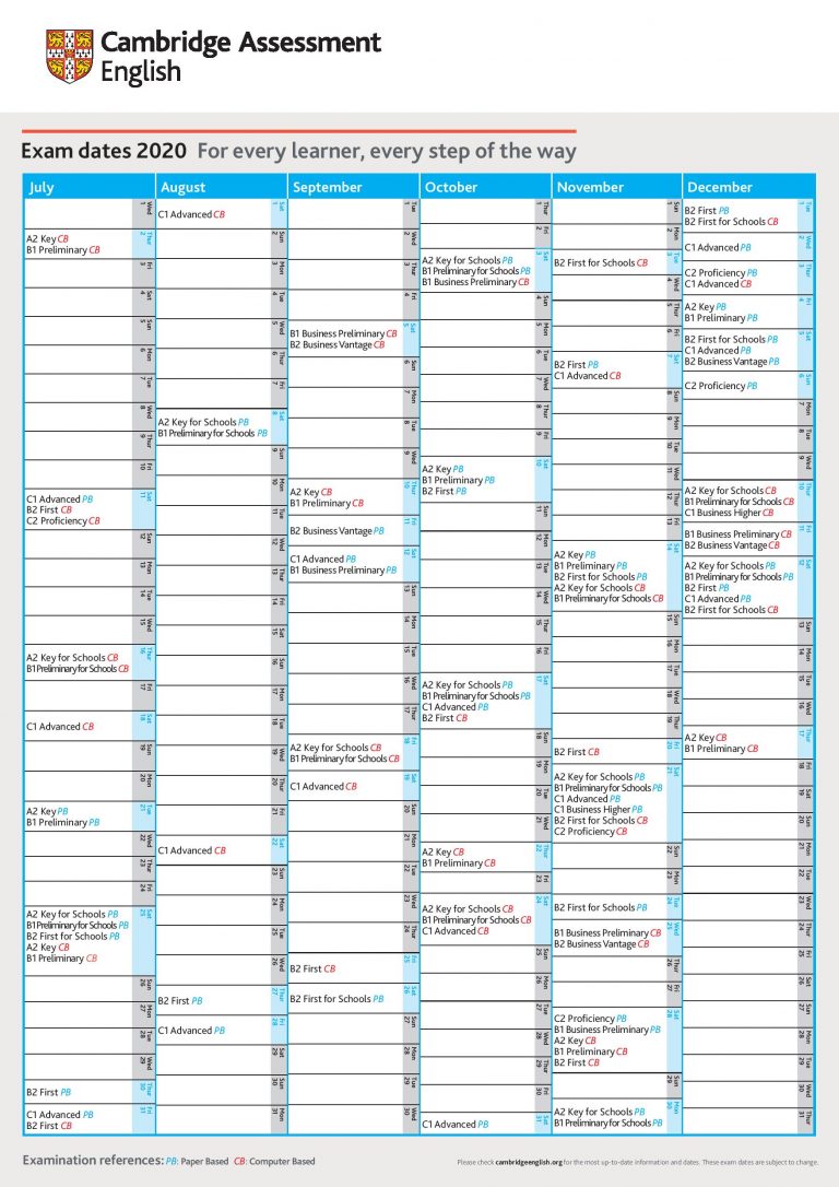 Cambridge English Exam Dates 2020